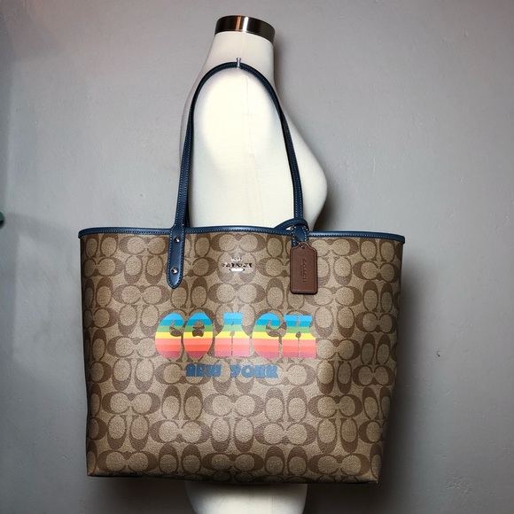 Coach | Bags | Coach Signature Rainbow Reversible City Tote | Poshmark